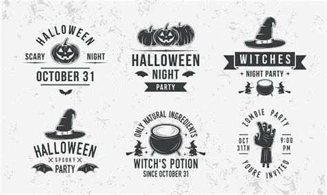 그런지 질감이 있는 할로윈 빈티지 로고 세트 할로윈 파티 배지 라벨 포스터 할로윈 배경 템플릿 벡터 일러스트레이션 10월에 대한 스톡 벡터 아트 및 기타 이미지 Istock