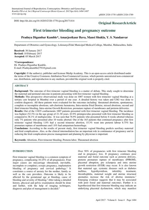 Pdf First Trimester Bleeding And Pregnancy Outcome