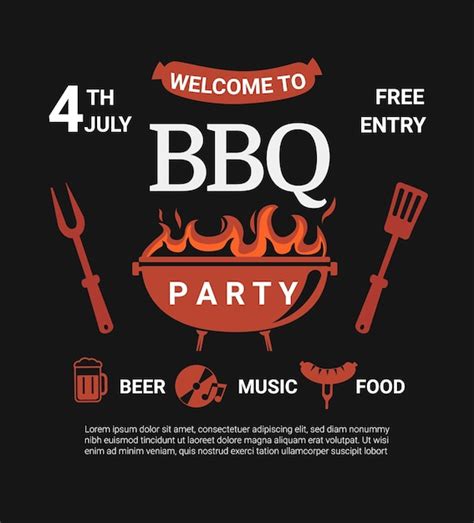바베큐 파티 전단지를 환영합니다 맥주 음식 음악과 함께 여름 바베큐 주말 요리 이벤트 바베큐 메뉴 포스터 초대장 배너