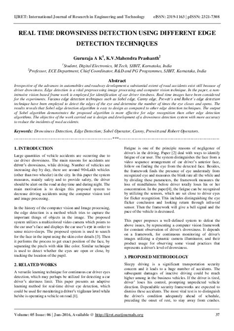 Pdf Real Time Drowsiness Detection Using Different Edge Detection Techniques