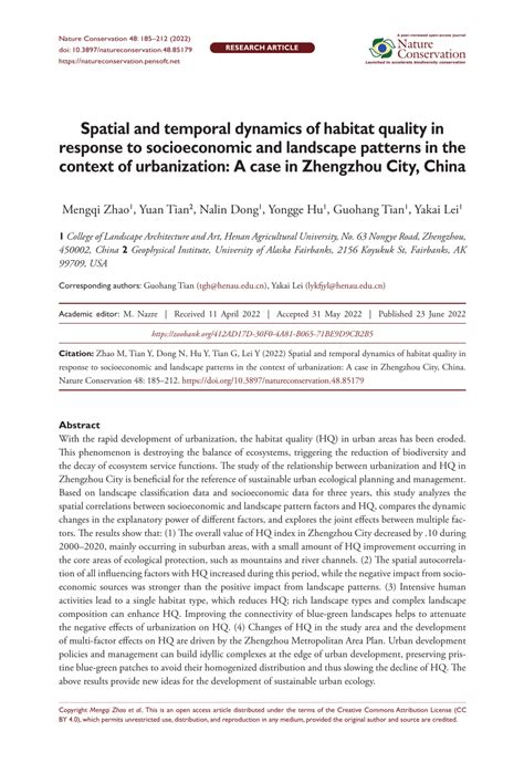Pdf Spatial And Temporal Dynamics Of Habitat Quality In Response To Socioeconomic And