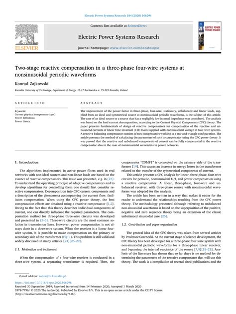 Pdf Two Stage Reactive Compensation In A Three Phase Four Wire