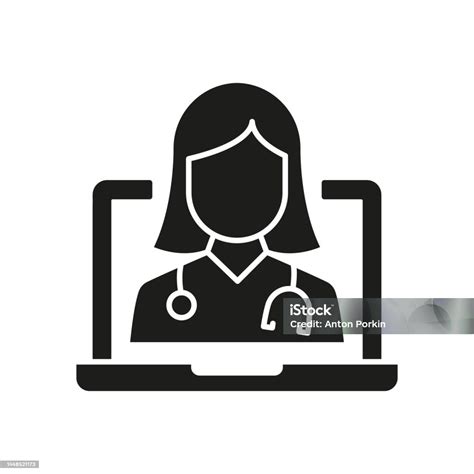 온라인 디지털 의학 실루엣 아이콘입니다 컴퓨터 의료 건강 관리 온라인 글리프 블랙 픽토그램 의사 가상 의료 서비스 아이콘입니다 원격 진료 고립된 벡터 그림 가상 이벤트에