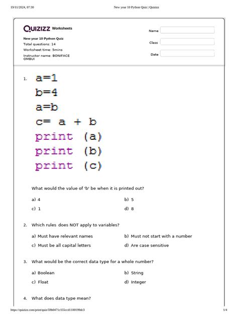 New Year 8 Python Quiz Quizizz Pdf Data Type Boolean Data Type