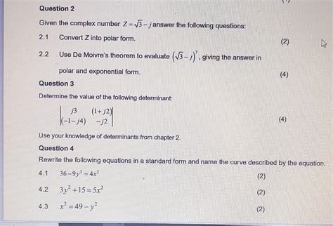solved given the complex number z sqrt{3} j answer