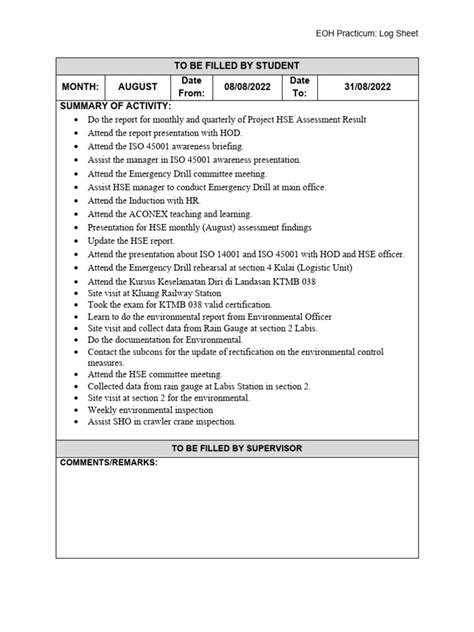 04 01 Daily And Weekly Log Pdf Environmental Impact Assessment 04 01 Daily And Weekly Log Pdf Environmental Impact Assessment
