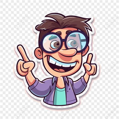 안경 스티커로 가리키는 만화 일러스트 똑똑한 사람 벡터 상표 무지 Png 일러스트 무료 다운로드 Lovepik