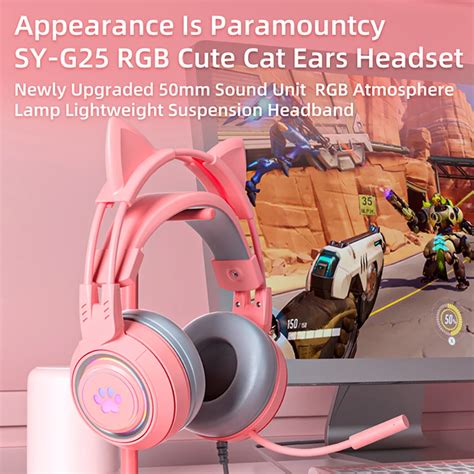 고양이 귀 게임용 헤드폰 마이크 포함 Pc 컴퓨터 헤드셋 소음 제거 유선 글로우 라이트 스테레오 저음 감소 헤드셋 Aliexpress