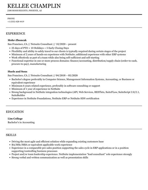 Netsuite Consultant Resume Samples Velvet Jobs