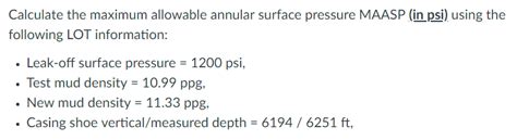 Calculate The Equivalent Mud Density At The Top Of Chegg Com