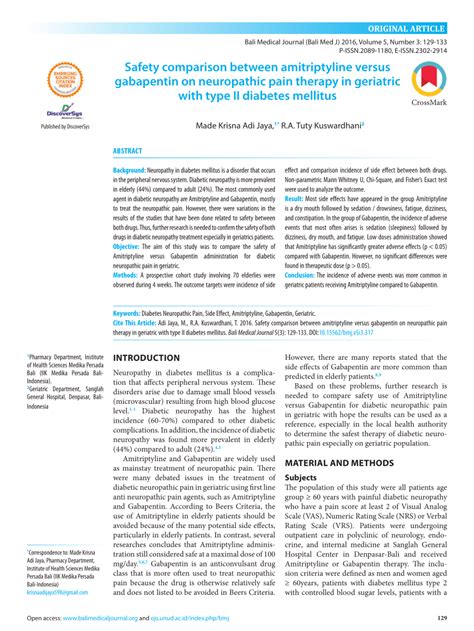 Pdf Safety Comparison Between Amitriptyline Versus Gabapentin On