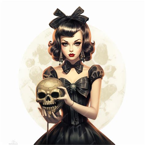 Premium Ai Image Illustration Of Halloween Retro Pin Up Cute Girl A