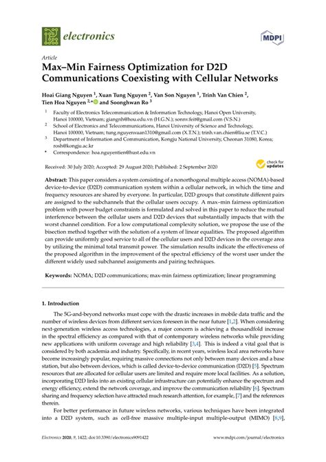 Pdf Maxmin Fairness Optimization For D2d Communications Coexisting With Cellular Networks