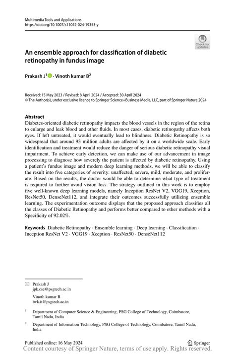 An Ensemble Approach For Classification Of Diabetic Retinopathy In Fundus Image Request Pdf