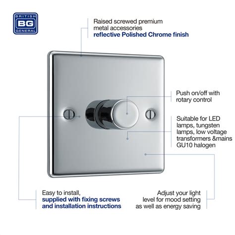 Bg Polished Chrome Dimmer Switch 1 Gang 400w Toolstation