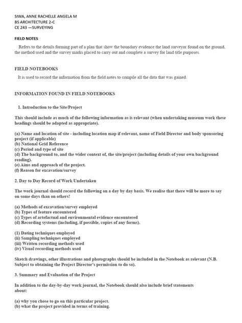 Field Notes Pdf Surveying Science