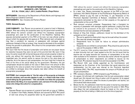 Secretary Of Dpwh V Tecson 2013 Compress [03] Secretary Of The Derpartment Of Public Works And