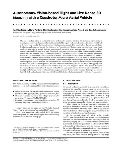 Pdf Autonomous Vision Based Flight And Live Dense 3d Mapping With A