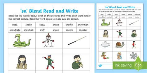 Sn Words Phonics Worksheet Primary Resources
