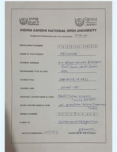 Download IGNOU Assignment Front Page 2024 2025 IGNOU CLASS