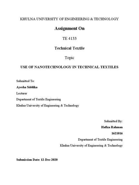 Use Of Nanotechnology In Technical Textiles Pdf Nanotechnology Textiles