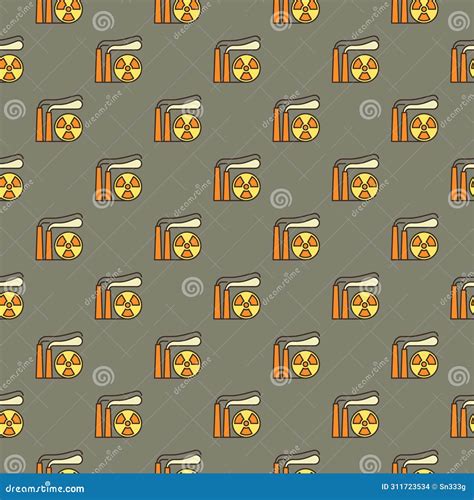 Nuclear Power Generator With Smoke Pipes Vector Radiation Colored Seamless Pattern Stock Vector