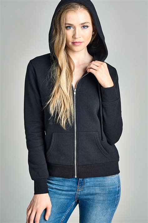 Womens Basic Zip Up Fleece Hoodie Jacket Lightweight W Pockets Ebay