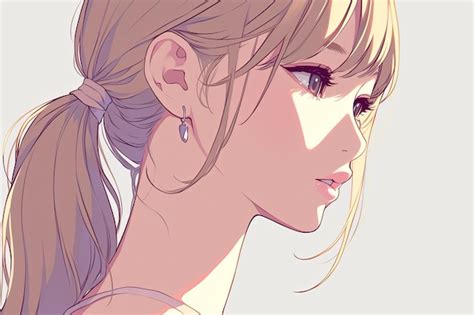 Premium Photo Beautiful Anime Girl In Profile On Light Gray Background