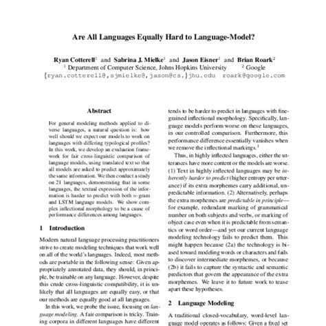 Are All Languages Equally Hard To Language Model Acl Anthology