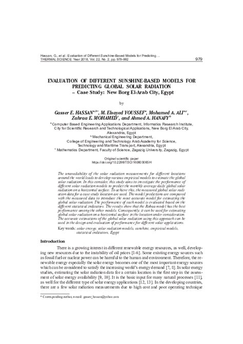 Pdf Evaluation Of Different Sunshine Based Models For Predicting Global Solar Radiation Case