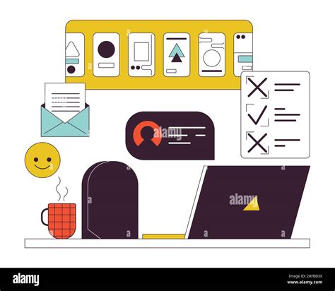 Workplace Flat Line Concept Vector Spot Illustration Stock Vector Image And Art Alamy