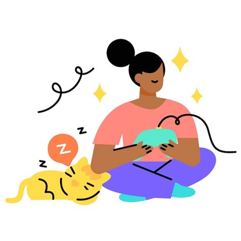 Premium Vector A Woman Is Sitting On The Floor With A Cat And A Cat Sleeping On Her Lap