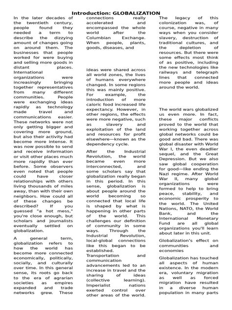 Globalization Reading Pdf