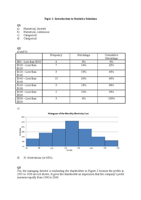 Topic Solutions Q Q Topic Introduction To Statistics Solutions Q A Numerical