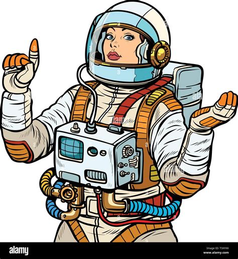 Woman Astronaut Space Exploration Isolate On White Background Pop Art