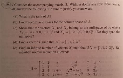 solved consider the accompanying matrix a without doing