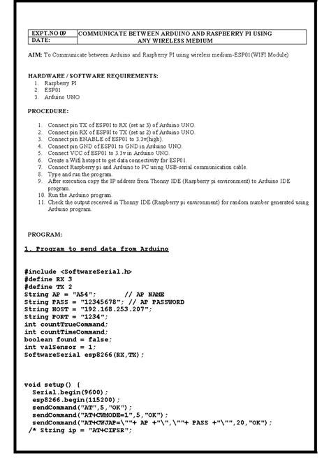 Exp 9 Wireless Communication Between Arduino And Raspberry Pi Via Esp01