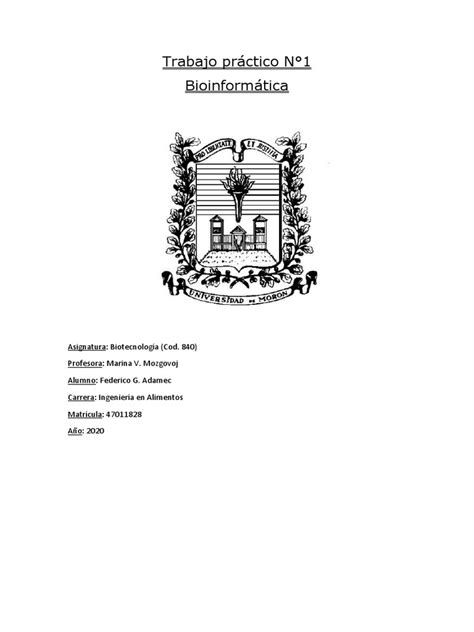 Trabajo Práctico De Bioinformática Pdf