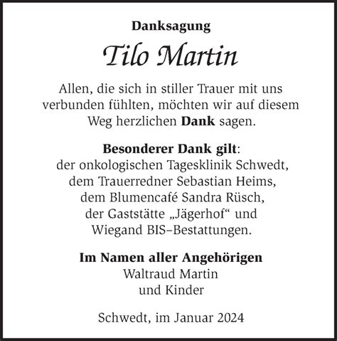 Traueranzeigen Von Tilo Martin Märkische Onlinezeitung Trauerportal