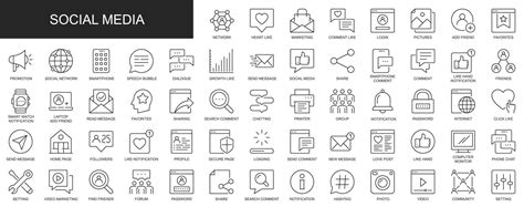 Social Media Web Icons Set In Thin Line Design Pack Of Network Likes Marketing Comments