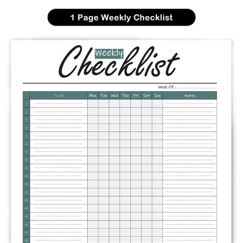 Weekly Checklist Printable