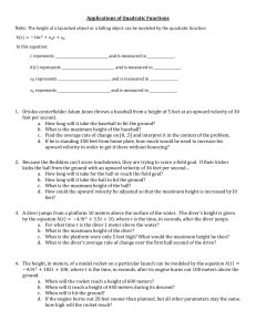 Quadratic Functions Applications Worksheet