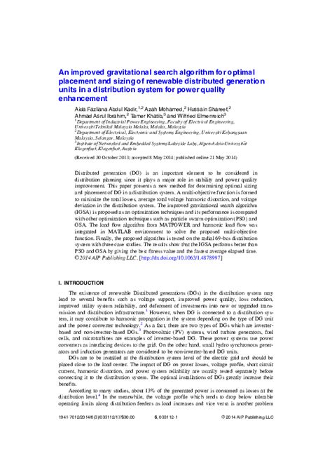 Pdf An Improved Gravitational Search Algorithm For Optimal Placement And Sizing Of Renewable