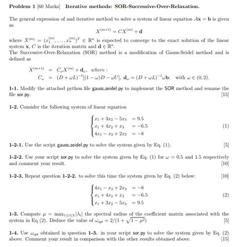 As M Problem 1 60 Marks Iterative Methods