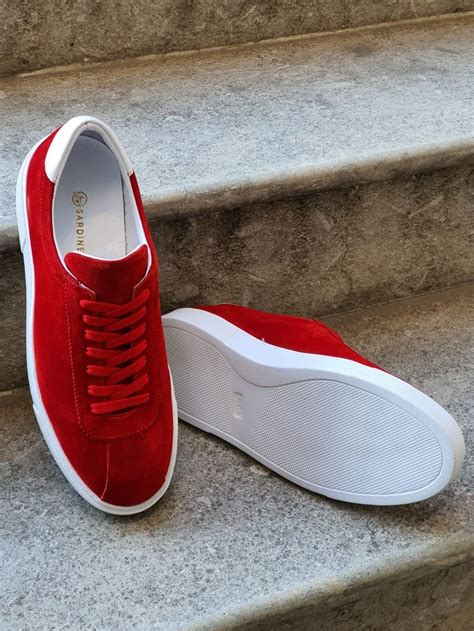 Buy Red Mid Top Suede Sneakers By Free Shipping
