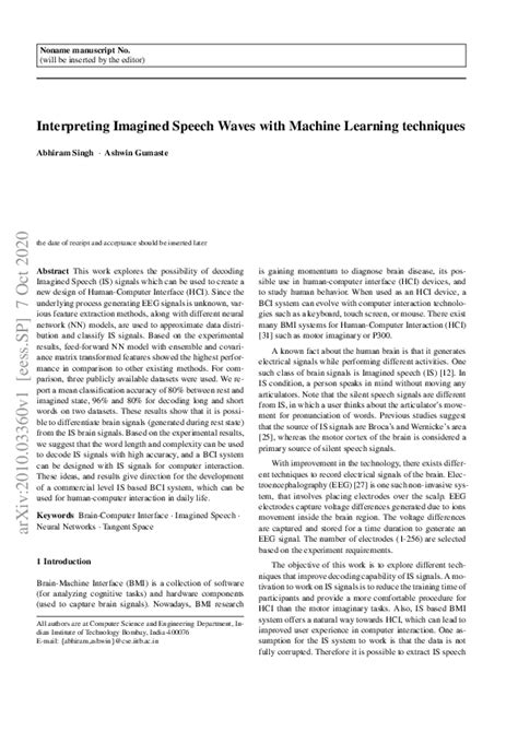 Pdf Interpreting Imagined Speech Waves With Machine Learning Techniques