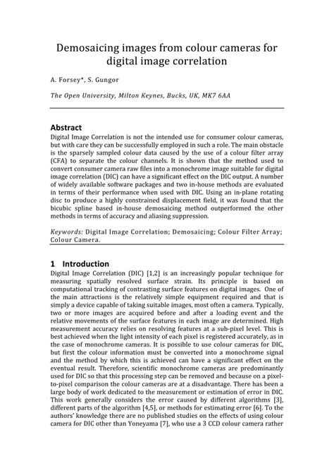 Pdf Demosaicing Images From Colour Cameras For Digital Image Correlation