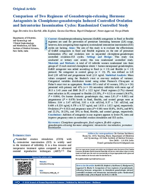 Pdf Comparison Of Two Regimens Of Gonadotropin Releasing Hormone Antagonists In Clomiphene