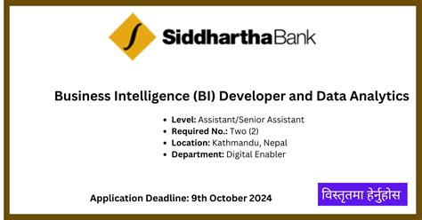 Siddharth Bank Job Vacancy 2081 For Business Intelligence Bi Developer And Data Analytics