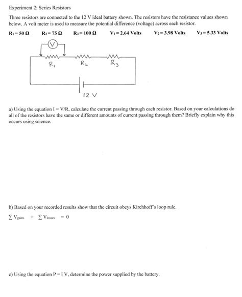 Solved Experiment Series Resistors Three Resistors Are Chegg Com